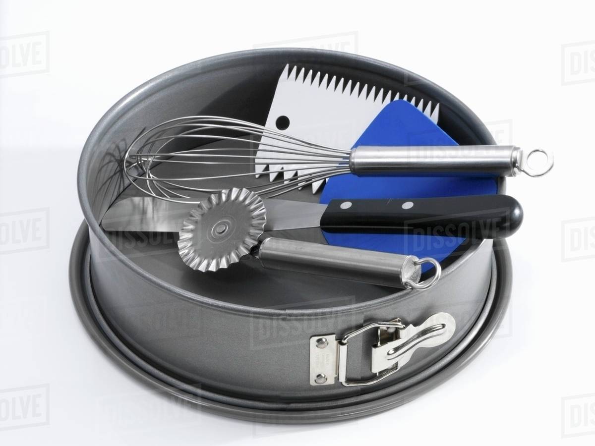 Baking utensils: cake ring, pastry wheel, whisk - Royalty-free Stock ...