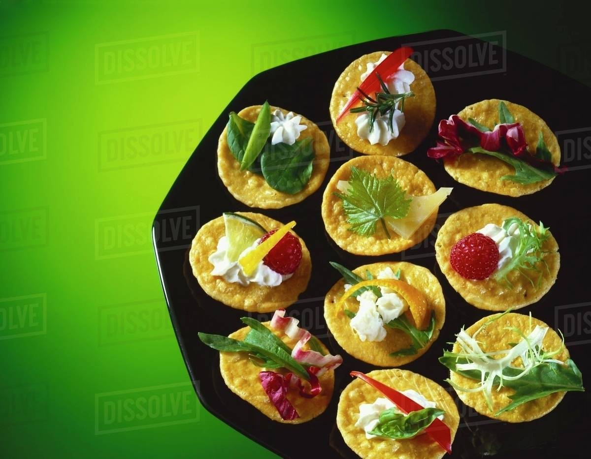 Platter of Rice Crackers with Assorted Toppings - Royalty-free Stock ...