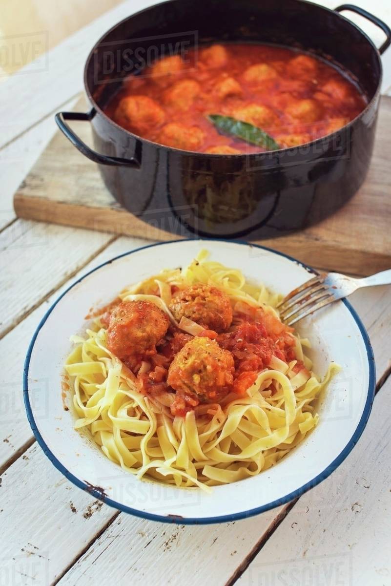 Pasta with falafel in tomato sauce - Royalty-free Stock Photo | Dissolve