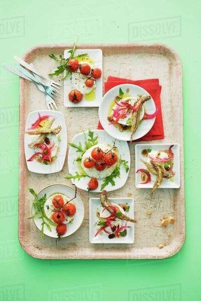 Two different mozzarella dishes on a tray - Royalty-free Stock Photo ...