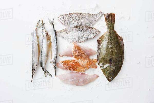 Various types of fish and fish fillets for grilling - Royalty-free ...