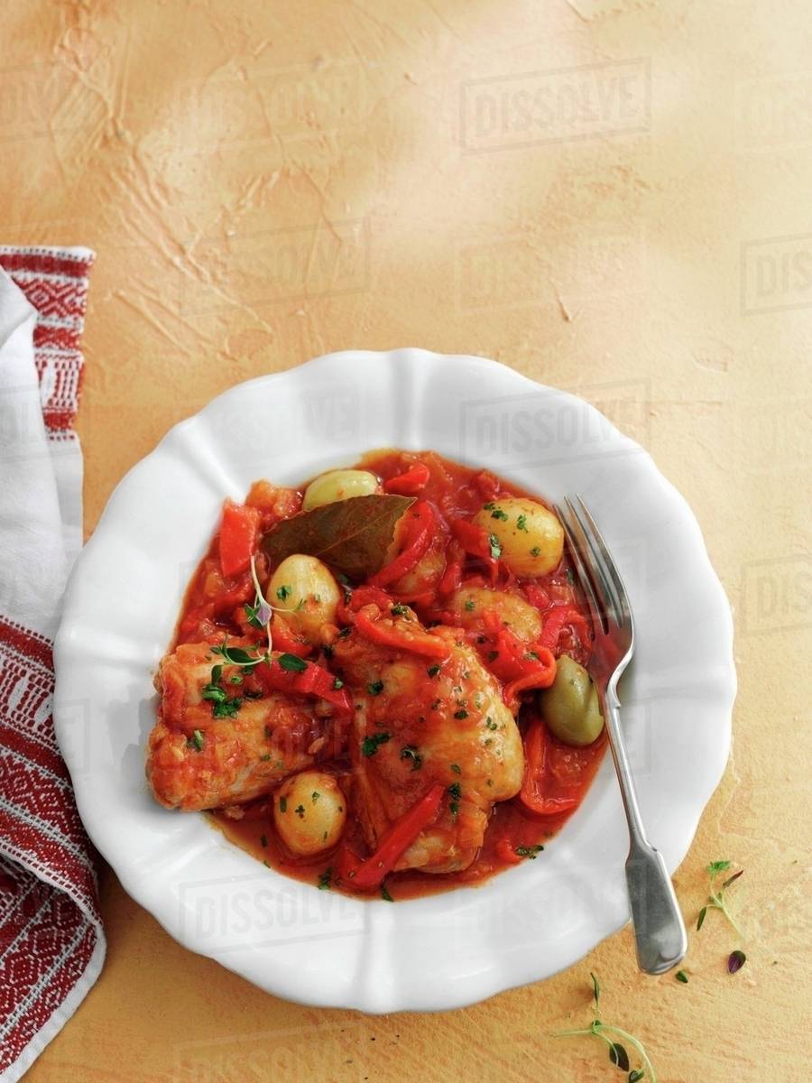 Pollo Al Chilindron (braised chicken and vegetables, Spain) - Stock ...