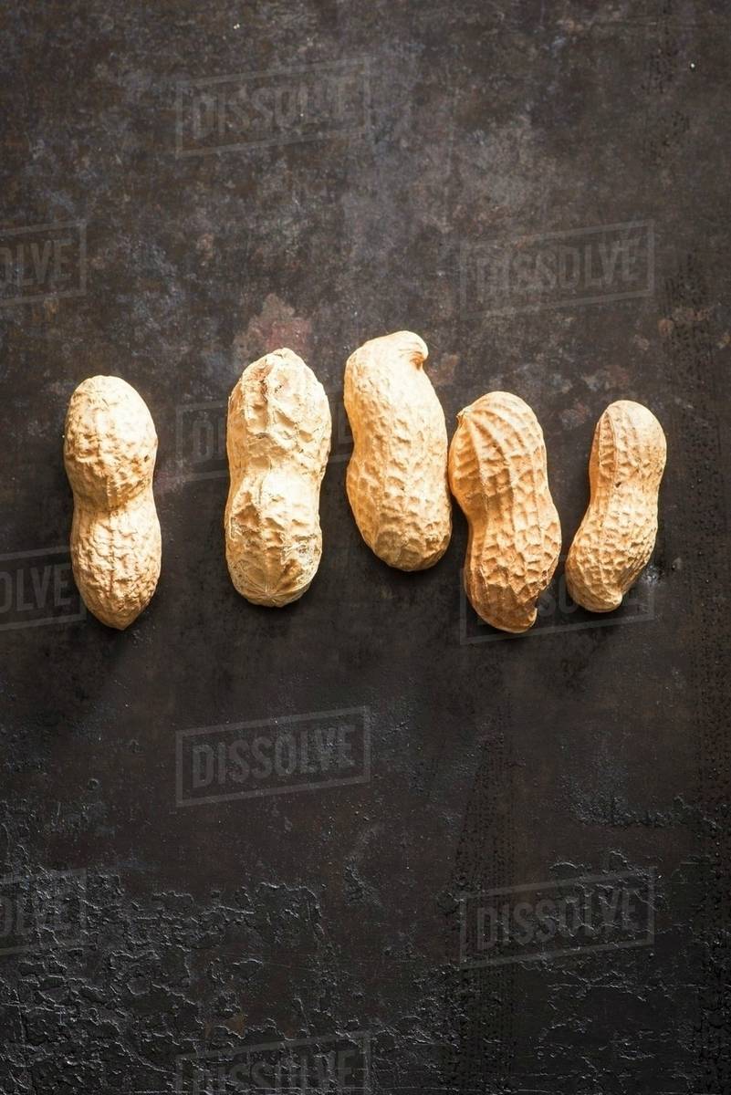 A row of five peanuts - Royalty-free Stock Photo | Dissolve
