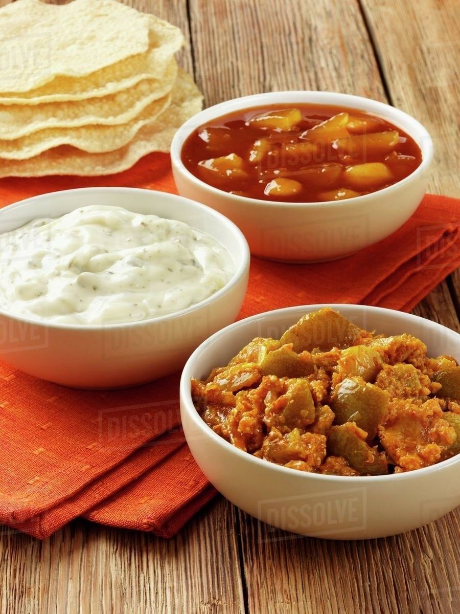 Lime chutney, raita and mango chutney (India) - Royalty-free Stock ...