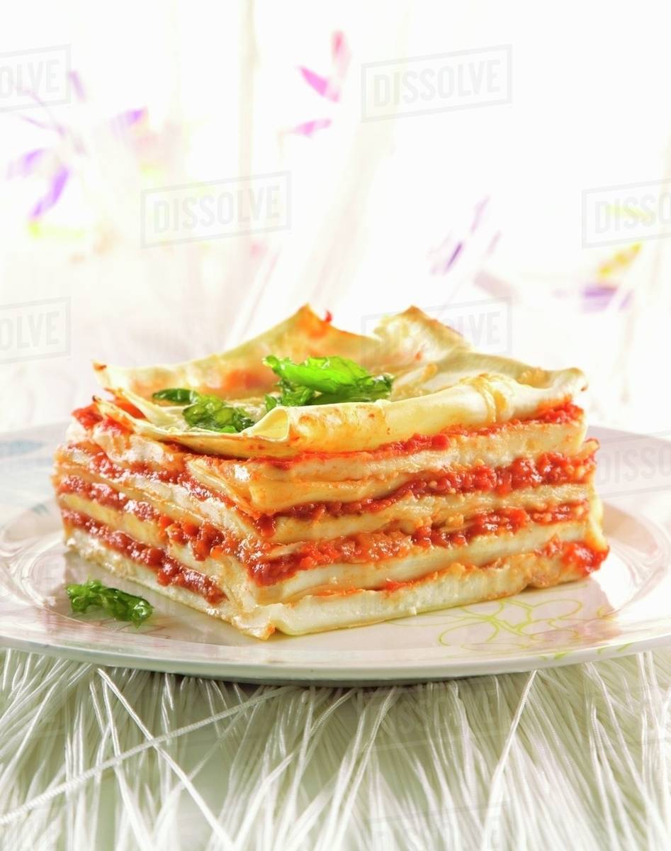 Lasagne with tomatoes and bechamel sauce - Stock Photo - Dissolve