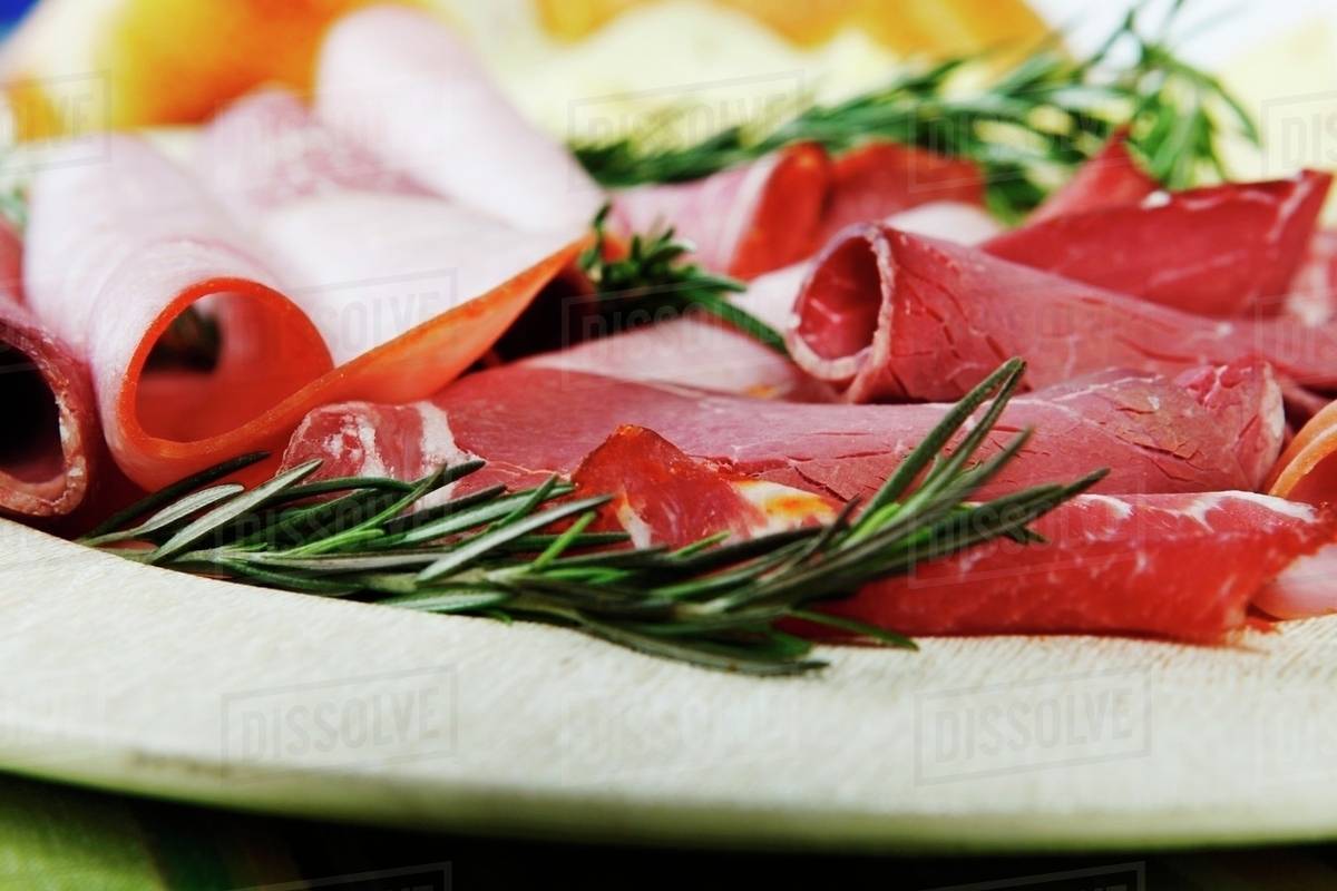 Deli Meat Platter; Rolled Roast Beef and Hams; Rosemary - Royalty-free ...