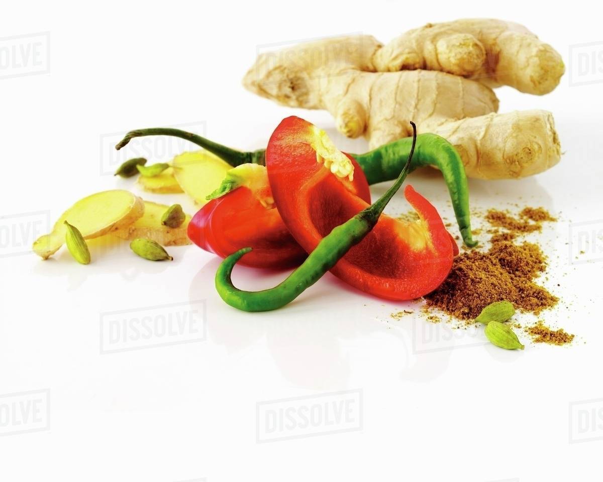 Ginger, pepper, chili pepper, curry powder - Royalty-free Stock Photo ...