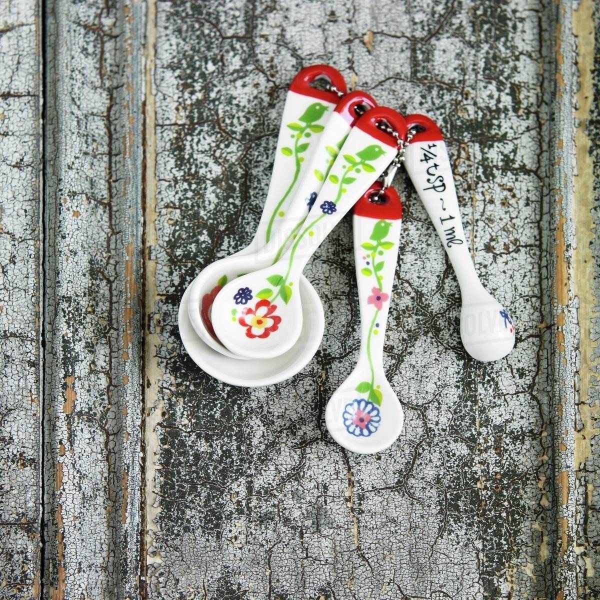 Ceramic Measuring Spoon Set with Painted Flowers - Royalty-free Stock ...