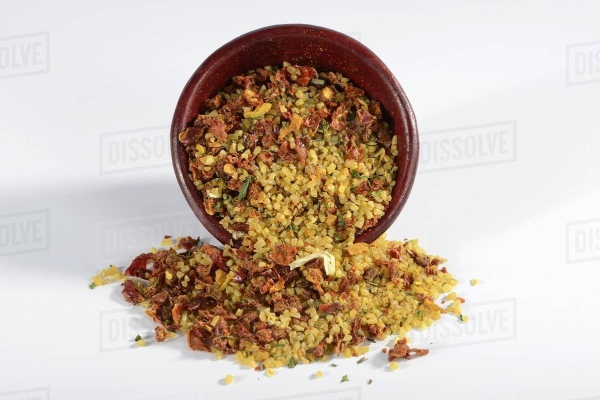 A ready-made mix of bulgur with dried vegetables and spices - Stock ...