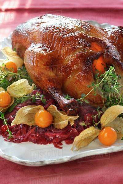 Stuffed duck with tangerines and caramelised onions - Royalty-free ...