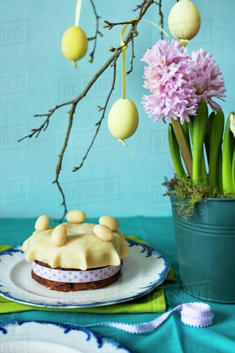Easter simnel cake with hyacinths - Royalty-free Stock Photo | Dissolve