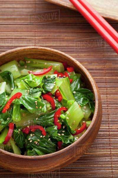 Mini pak choi with chillies and sesame (Asia) - Royalty-free Stock ...