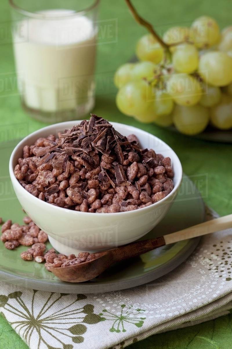 Crisped rice with chocolate, grapes and milk - Royalty-free Stock Photo ...