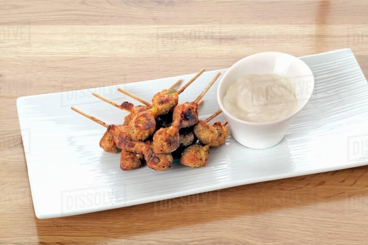 Mini kebabs with a dip - Royalty-free Stock Photo | Dissolve