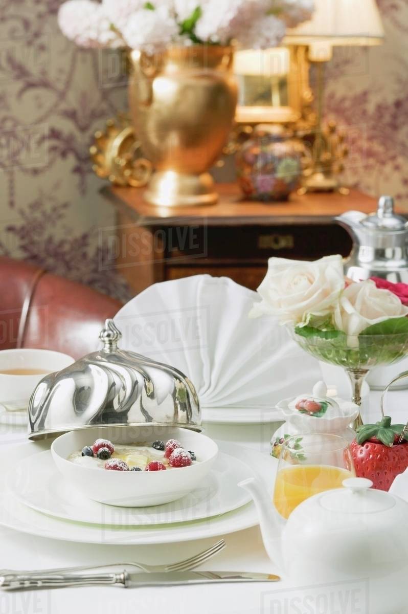 Laid breakfast table in a luxury hotel - Royalty-free Stock Photo ...