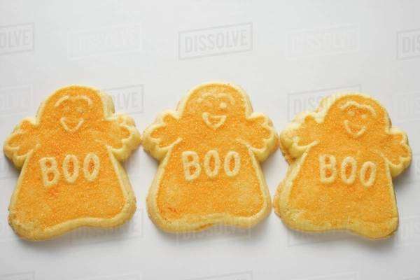 Three orange ghost biscuits for Halloween - Royalty-free Stock Photo ...