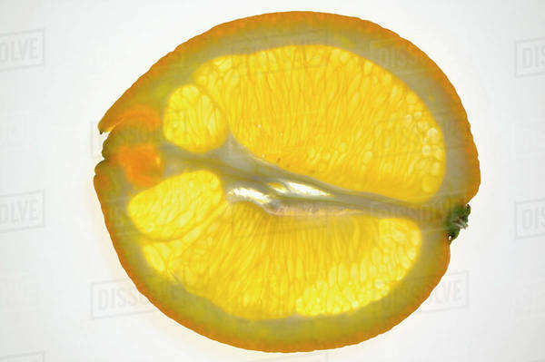 Orange (lengthwise slice), backlit - Stock Photo - Dissolve