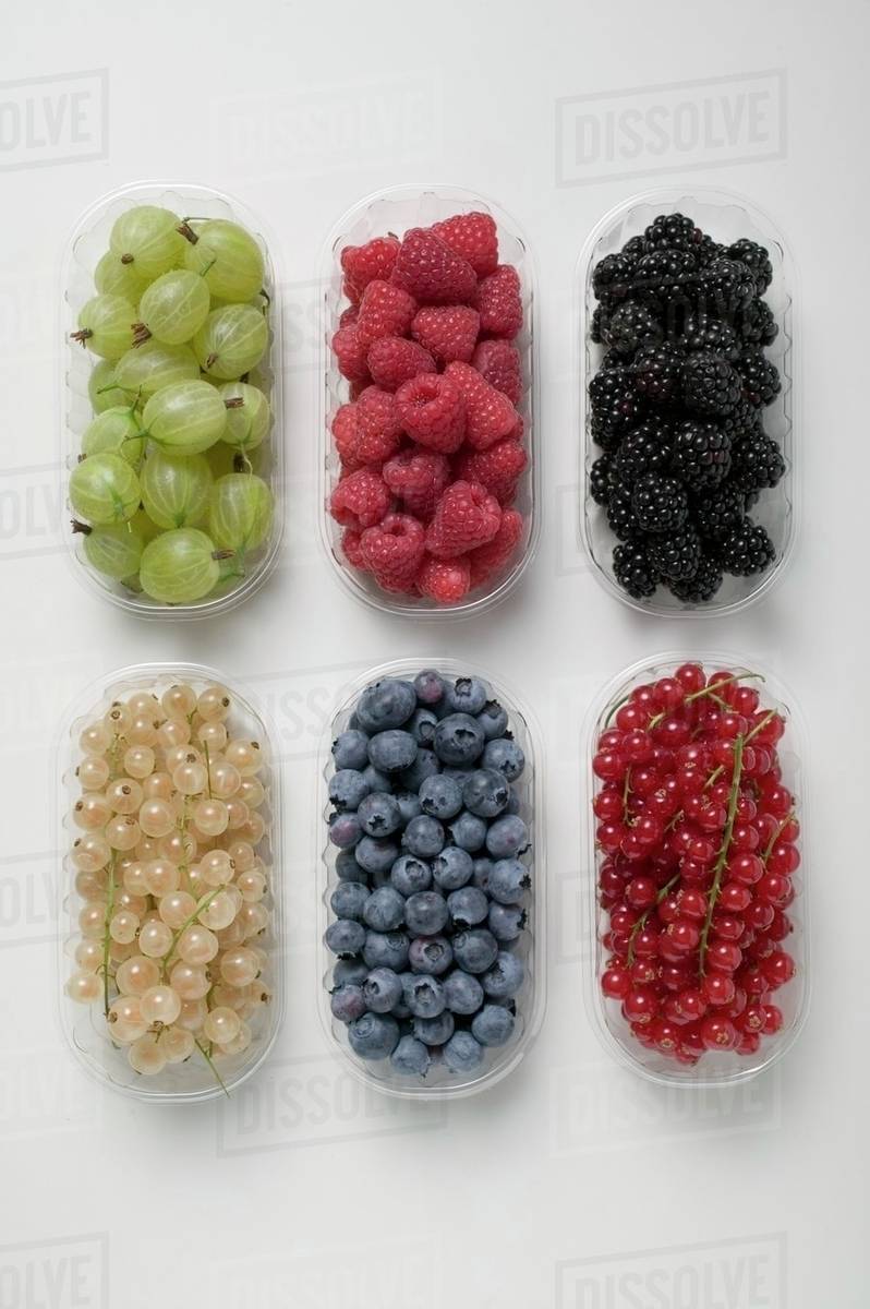 Six plastic punnets of different berries - Royalty-free Stock Photo ...