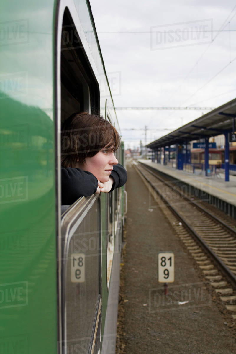 Czechoslovakia, Young woman looking through train window - Stock Photo ...