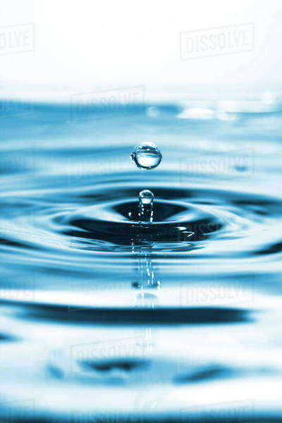 Water drop falling into water, close-up - Stock Photo - Dissolve