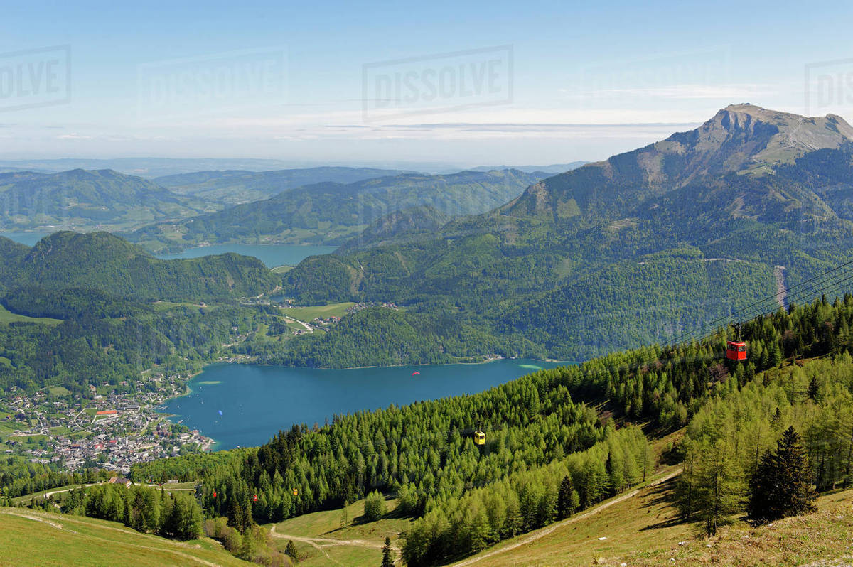 Austria, Salzburg State, Sankt Gilgen, View of town and Lakes ...