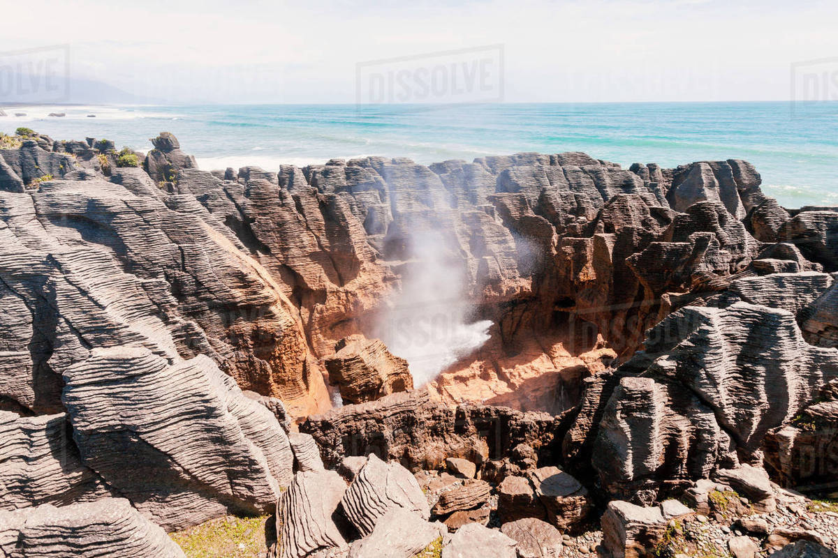 New Zealand, South Island, West Coast, Punakaiki, pancake rocks in the ...
