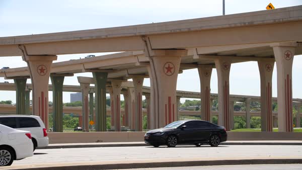 Dallas Highway Columns with the Texas Lone Star Symbol in Super Slow ...