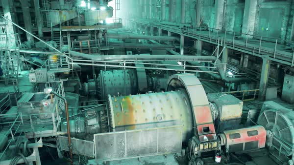 Mining factory complex with spinning grinding mills - 4K Royalty-free ...