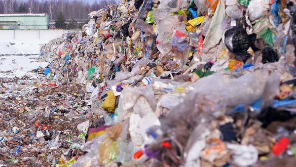 Urban refuse dump. Lots of plastic, waste garbage at landfill site ...