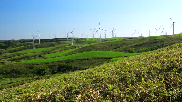 Wind turbines, Hokkaido, Japan - Stock Video Footage - Dissolve