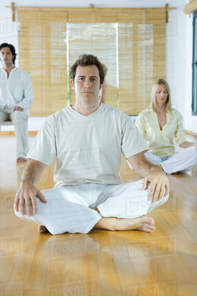 Group meditation, adults sitting in different positions - Royalty-free ...