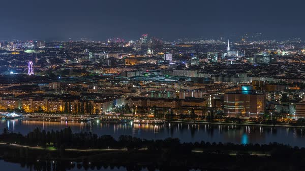 Aerial panoramic view over Vienna city with skyscrapers, historic ...