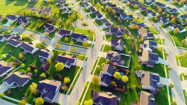 Breathtakingly beautiful neighborhoods, homes, Springtime aerial view ...