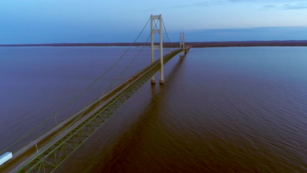Breathtaking, majestic Mackinac Bridge, twilight aerial view, Upper ...