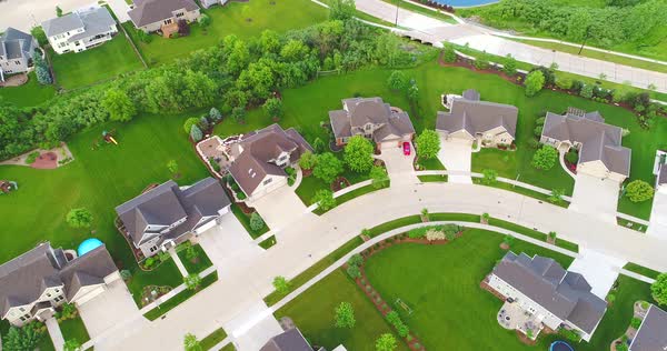 Exceptionally beautiful suburban neighborhoods, homes, aerial view ...