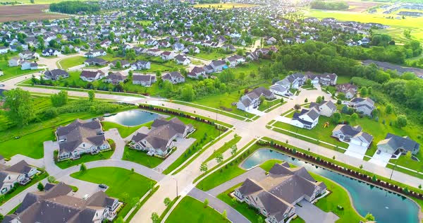 Exceptionally beautiful suburban neighborhoods, homes, aerial view ...