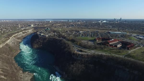 Niagara whirlpool - sunny day overlooking downtown Niagara over water ...