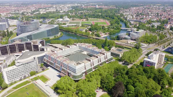 Strasbourg, France. The complex of buildings is the European Parliament ...
