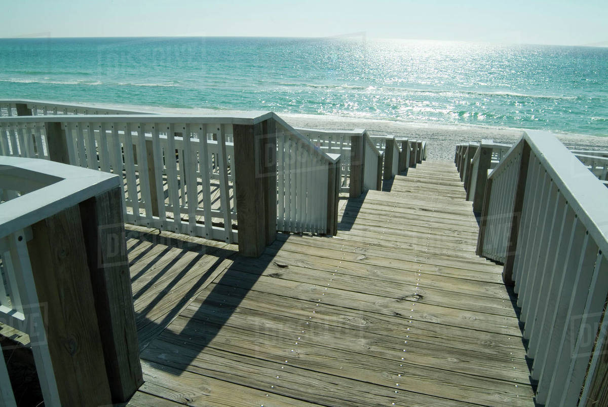 Boardwalk and steps leading down to the beach, USA. - Royalty-free ...