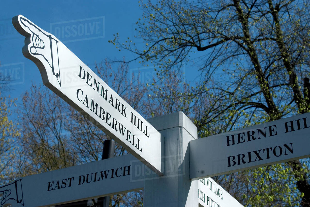 Signpost to Denmark Hill, Camberwell, East Dulwich, Herne Hill and ...