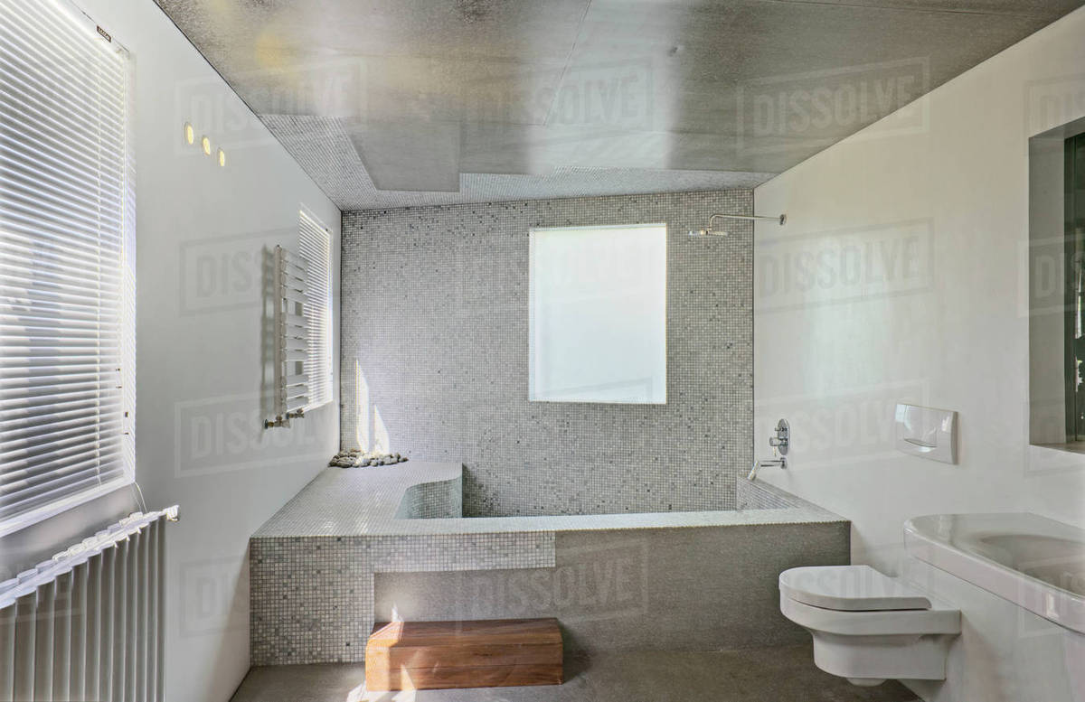 Built in tiled bathtub in modern bathroom, - Royalty-free Stock Photo ...