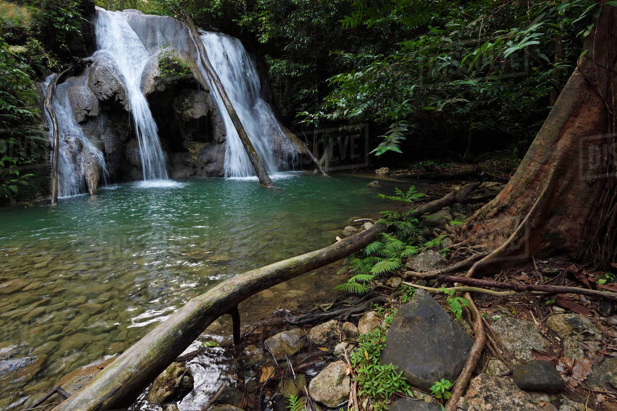 Rainforest waterfall, Batenta Island, Raja Ampat, Western Papua ...