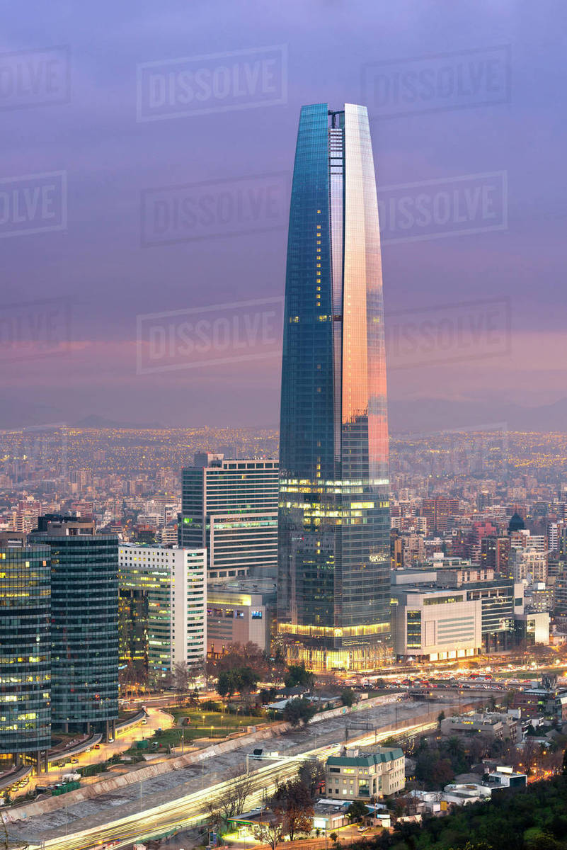 Gran Torre Santiago in Costanera Center at Dusk, Providencia District ...