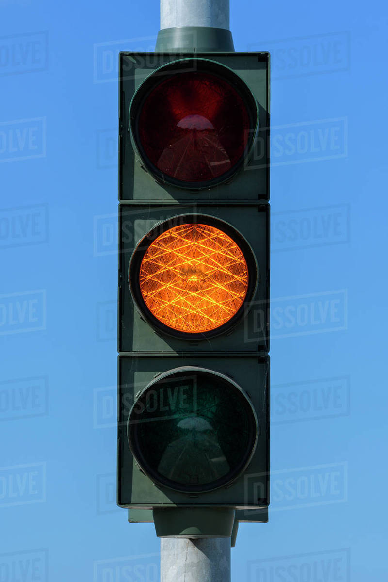 Yellow Traffic Light Against Blue Sky, Denmark - Royalty-free Stock ...