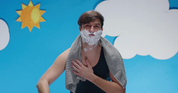 Man cutting his face while shaving and bleeding exaggeratedly - 4K ...