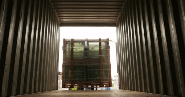 Forklift loading cargo inside container view - 4K Royalty-free Stock ...