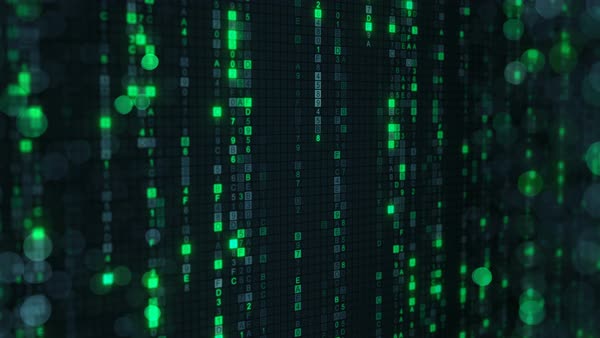 Green matrix rain of digital HEX code on computer screen. Seamless loop ...