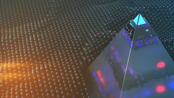Futuristic sci-fi pyramid. Information technology design. Seamless loop ...