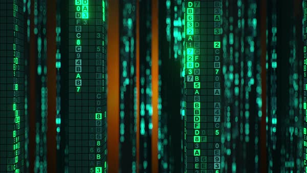 Green hex-code digital background. Seamless loop 3D render animation ...