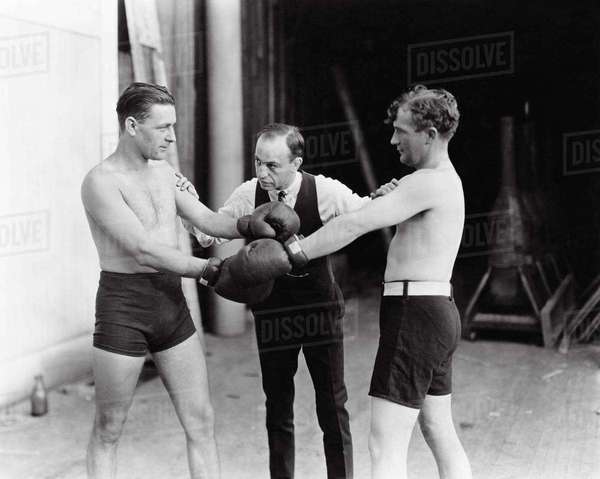 Two boxers and a referee - Stock Photo - Dissolve